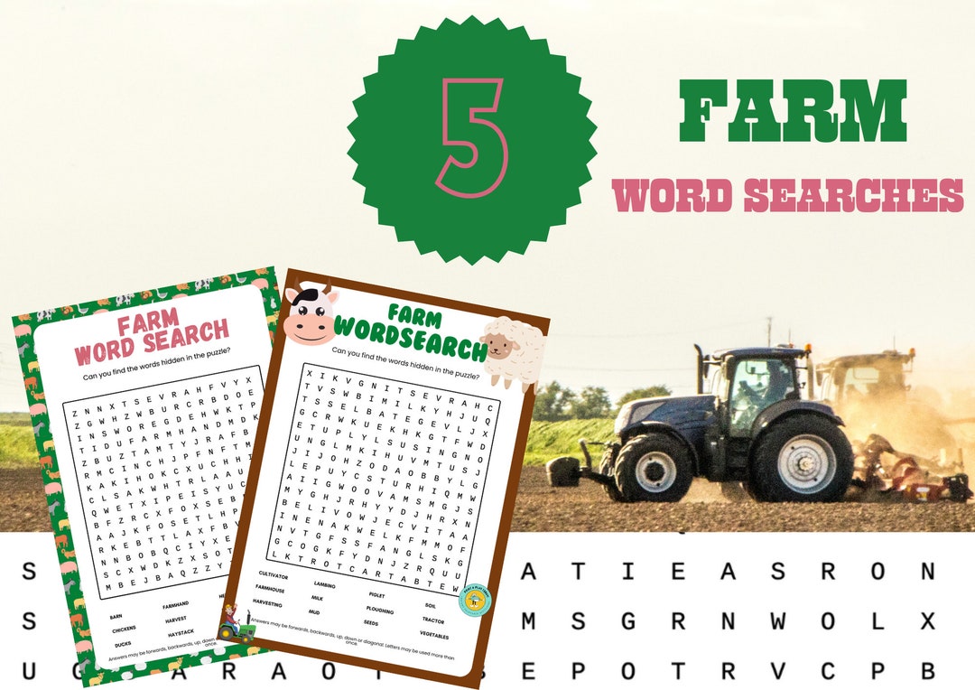 5 Farm Word Search Puzzle Bundle for Kids Printable Word Search Kids ...