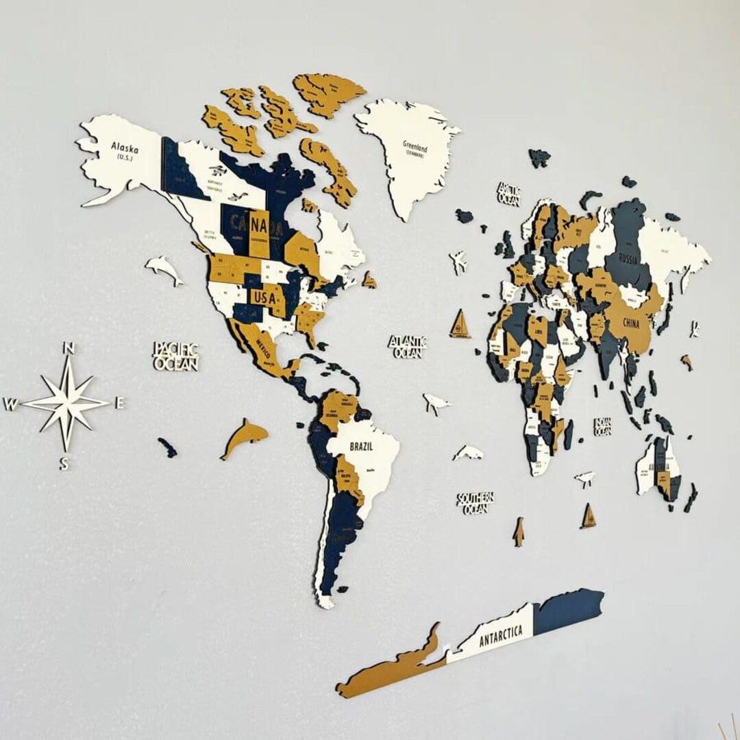 Wooden World Map/wall Maps Decor/wooden Office World Travel Wall Decor ...