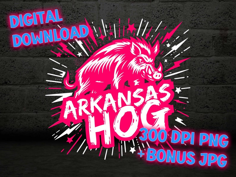 Arkansas Hog Burst Pink Design High Res JPG, Transparent PNG, Digital ...