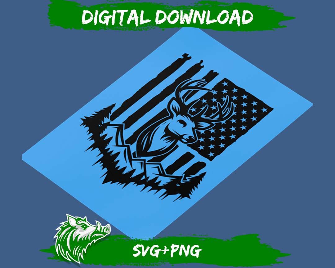 Tattered Flag Deer Buck SVG PNG: Patriotic Wildlife Design (digital ...