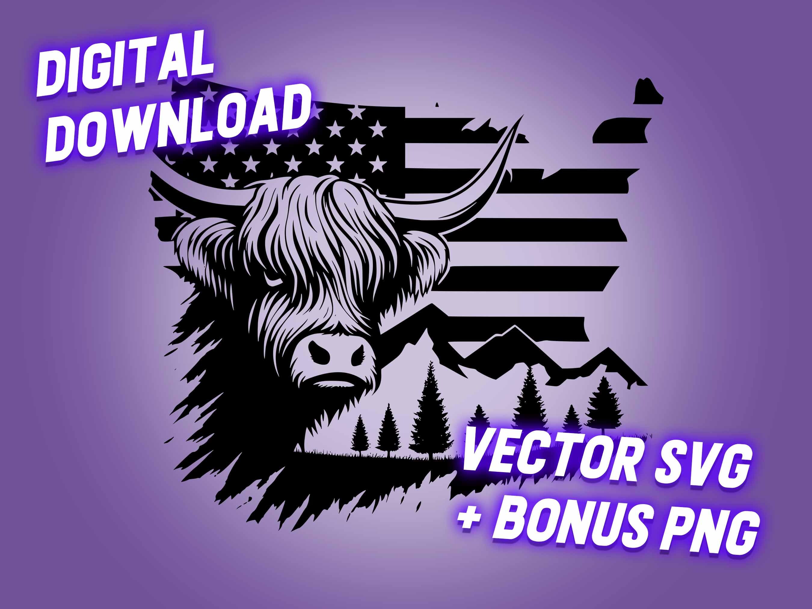 United States Highland Cow Flag SVG Digital Download File, Transparent ...