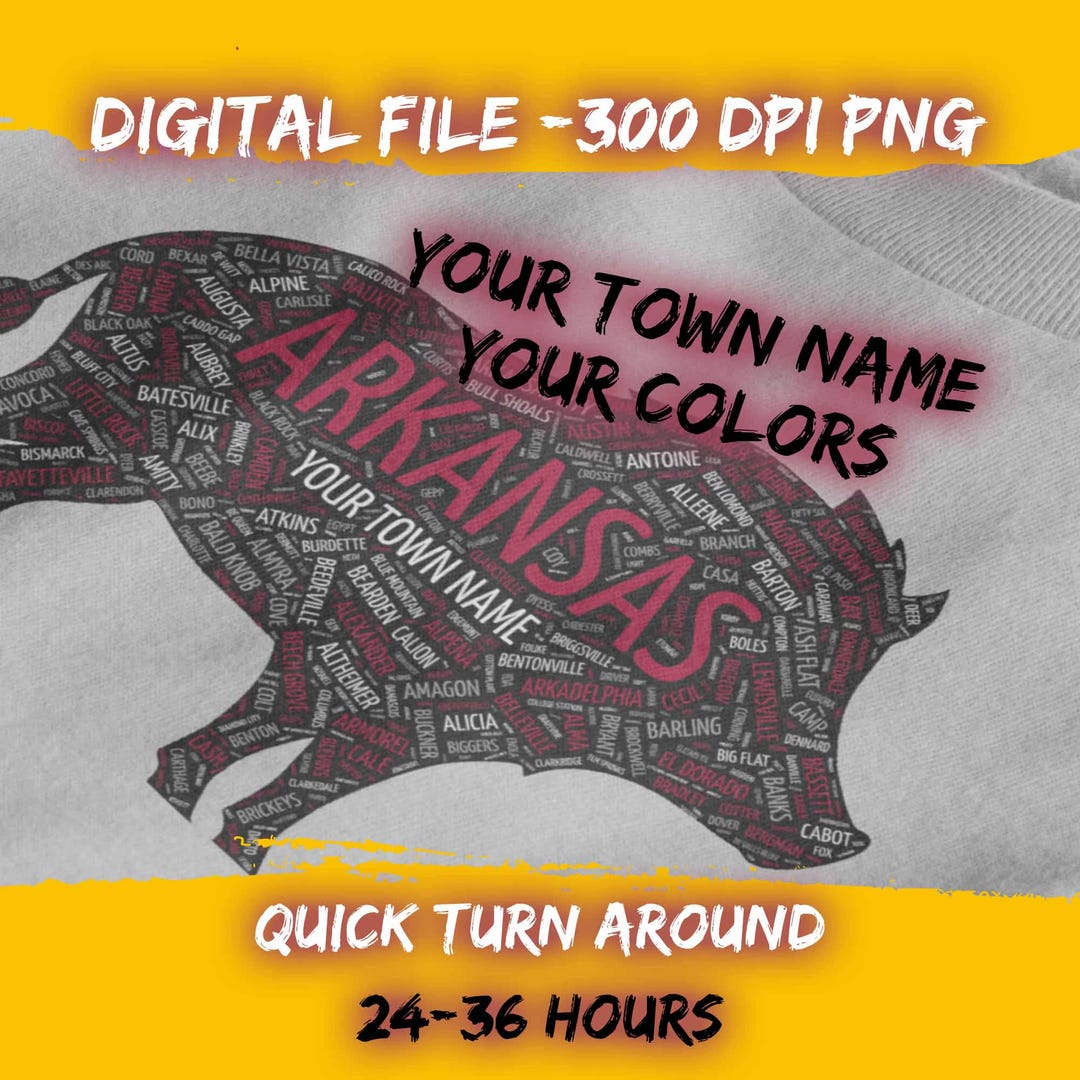 Personalized Arkansas Hog Word Art, Your Town Name and Colors, Custom ...