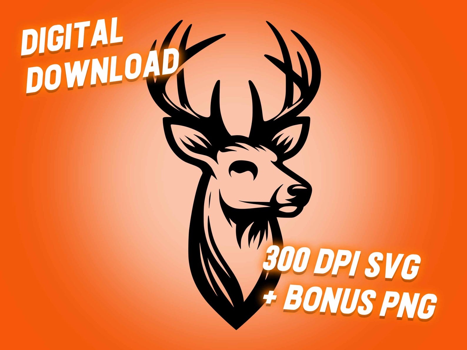 Vector Buck Deer Head, Digital Download, SVG, Transparent PNG, Cricut ...