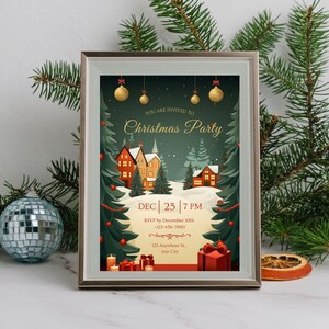 Festive Christmas Party Invitation: Winter Village Design (digital ...