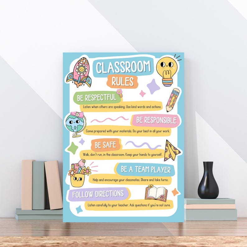 Affiche colorée sur les règles de la classe pour les enfants, oeuvre d ...