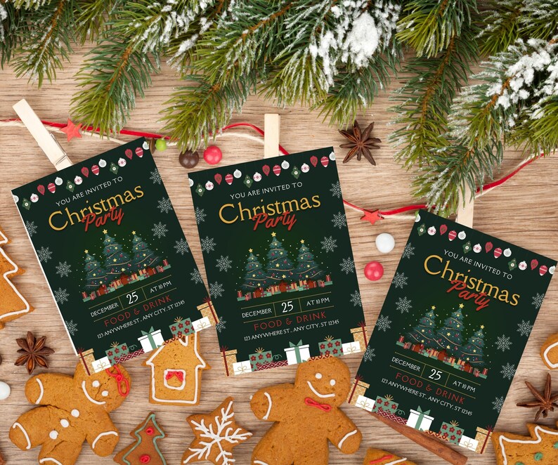 Elegant Christmas Party Invitation | Festive Holiday Card ...