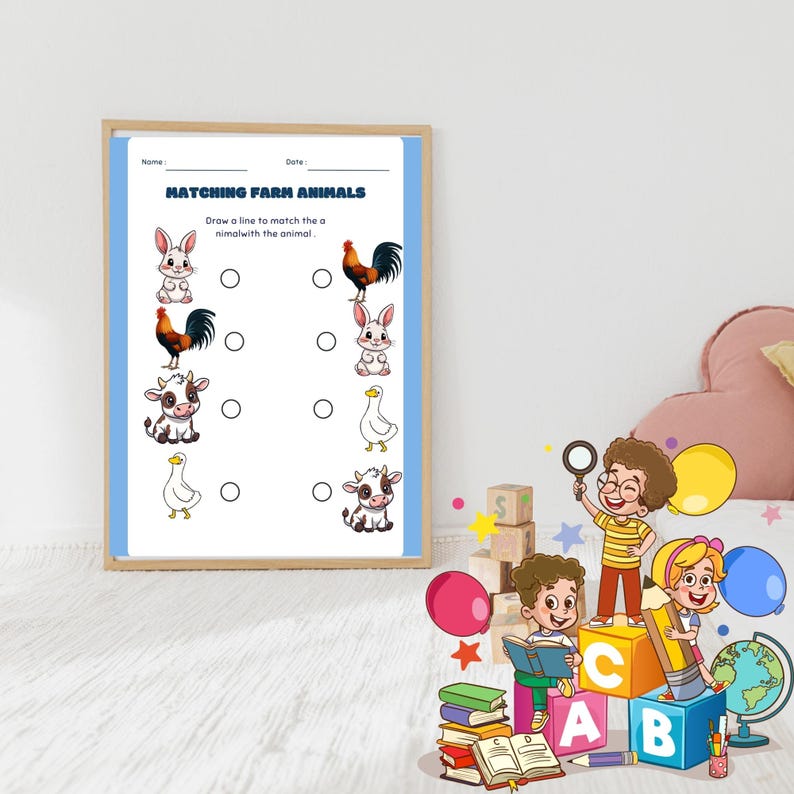 Farm Animals Matching Game, Preschool Learning Worksheets (PDF Download ...