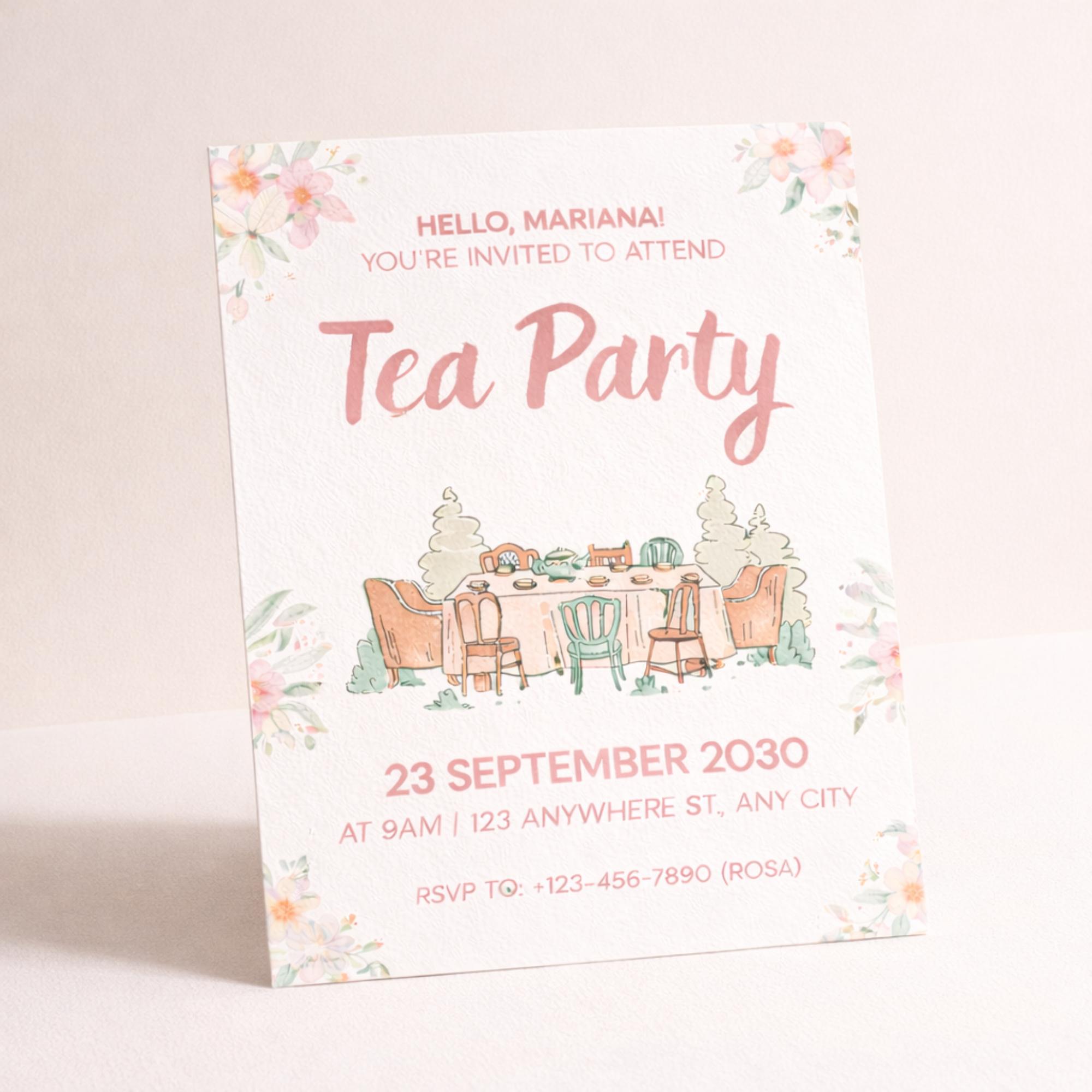 Editable Floral Tea Party Invitation, Vintage Garden Afternoon Tea ...