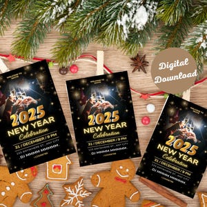 2025 New Year Party Invitation Glamorous Black and ...