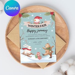 Winter Fair Invitation Flyer: Watercolor Animals, Editable Canva ...