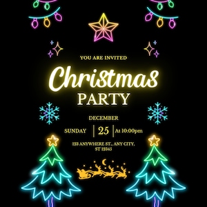 Neon Glow Christmas Party Invitation Festive Holiday Event Flyer ...