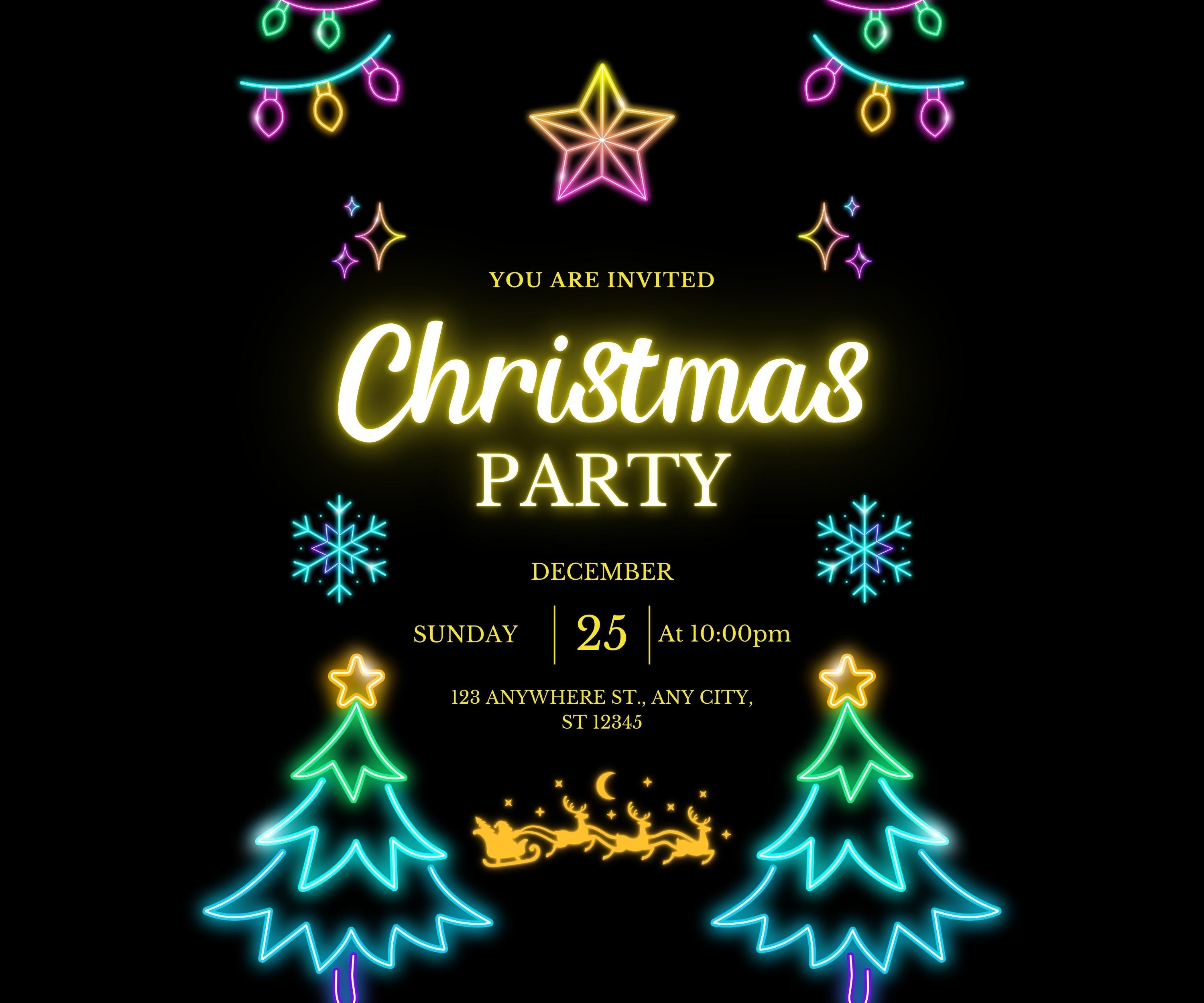Neon Glow Christmas Party Invitation | Festive Holiday Event Flyer ...