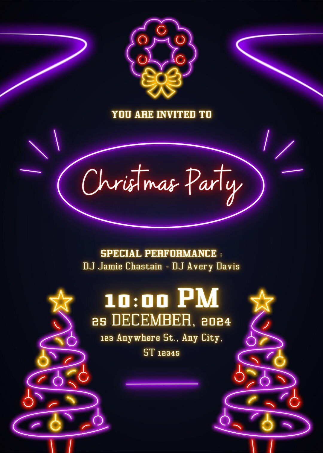 Neon Christmas Party Invitation Christmaspartyinvitation ...