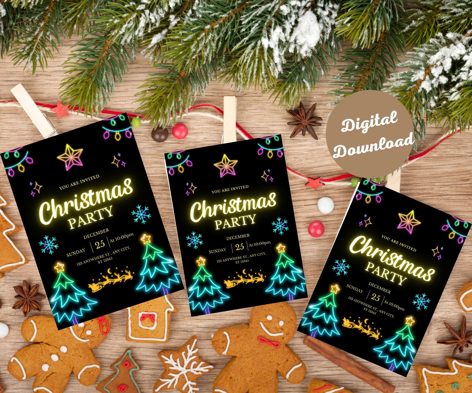 Neon Glow Christmas Party Invitation | Festive Holiday Event Flyer ...
