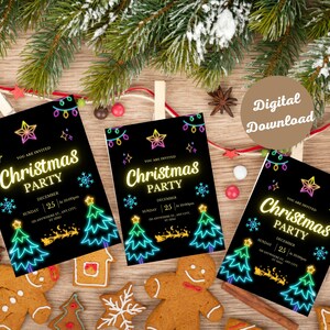 Neon Glow Christmas Party Invitation Festive Holiday Event Flyer ...