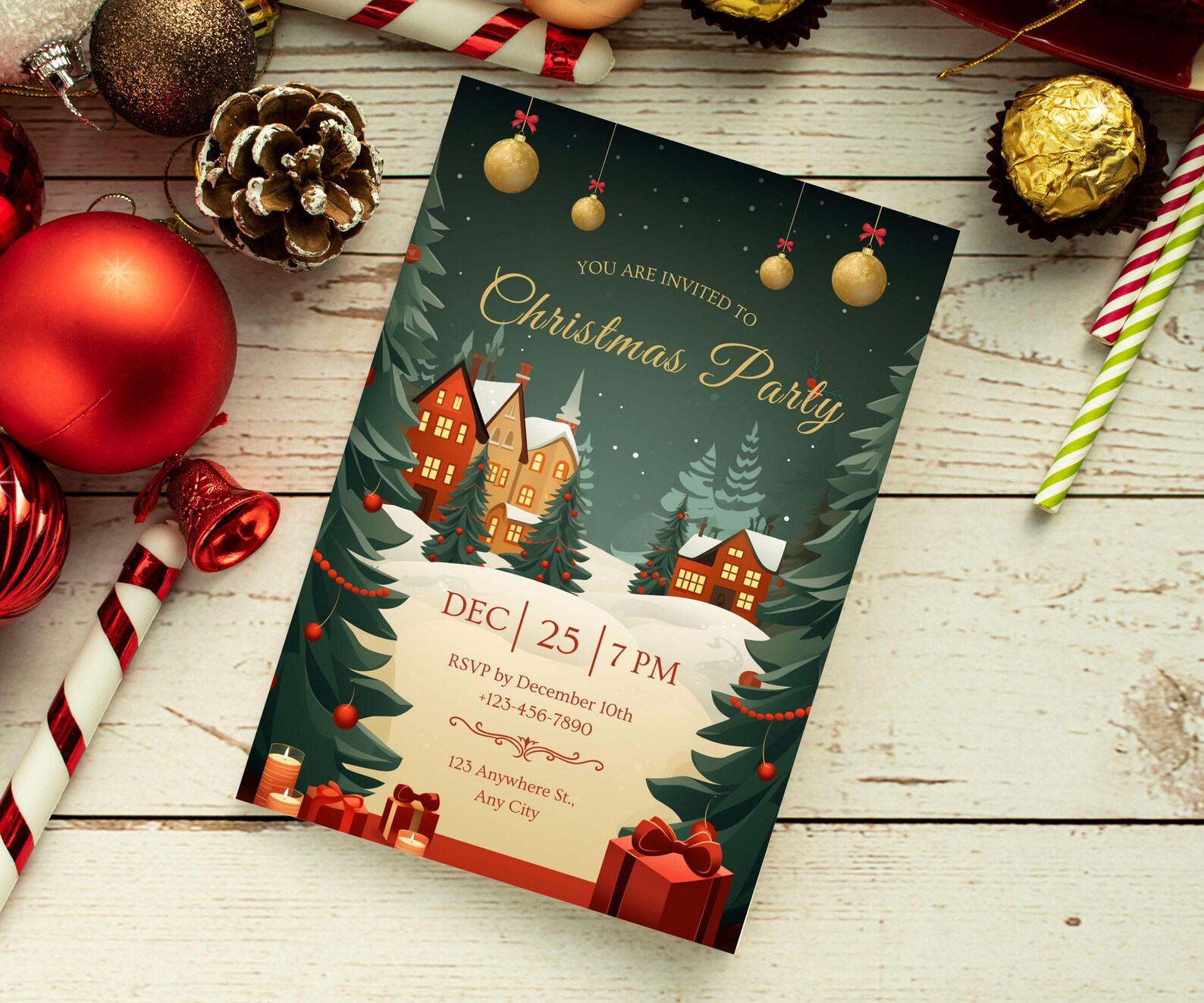 Festive Christmas Party Invitation: Winter Village Design (digital ...