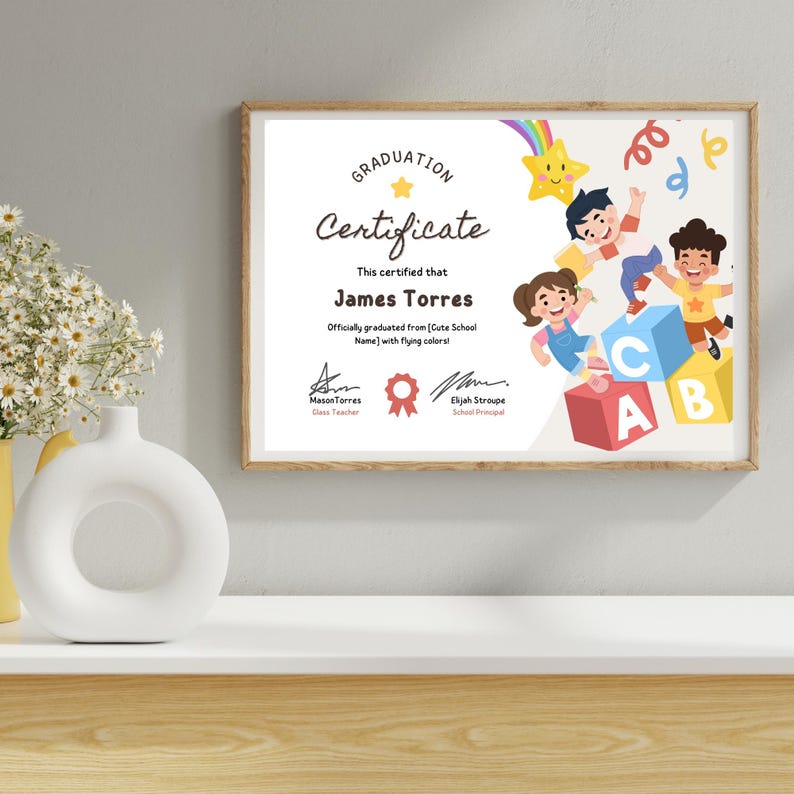 Cute Kindergarten Graduation Certificate Printable Diploma Preschool ...
