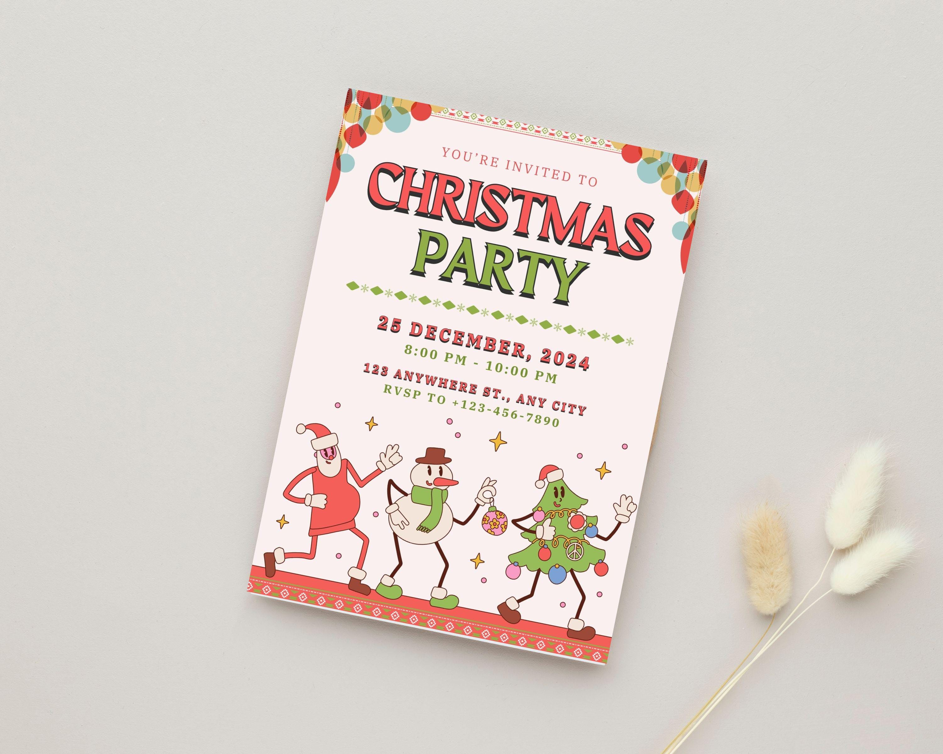 Retro Christmas Party Invitation: Editable Festive Holiday Invite ...