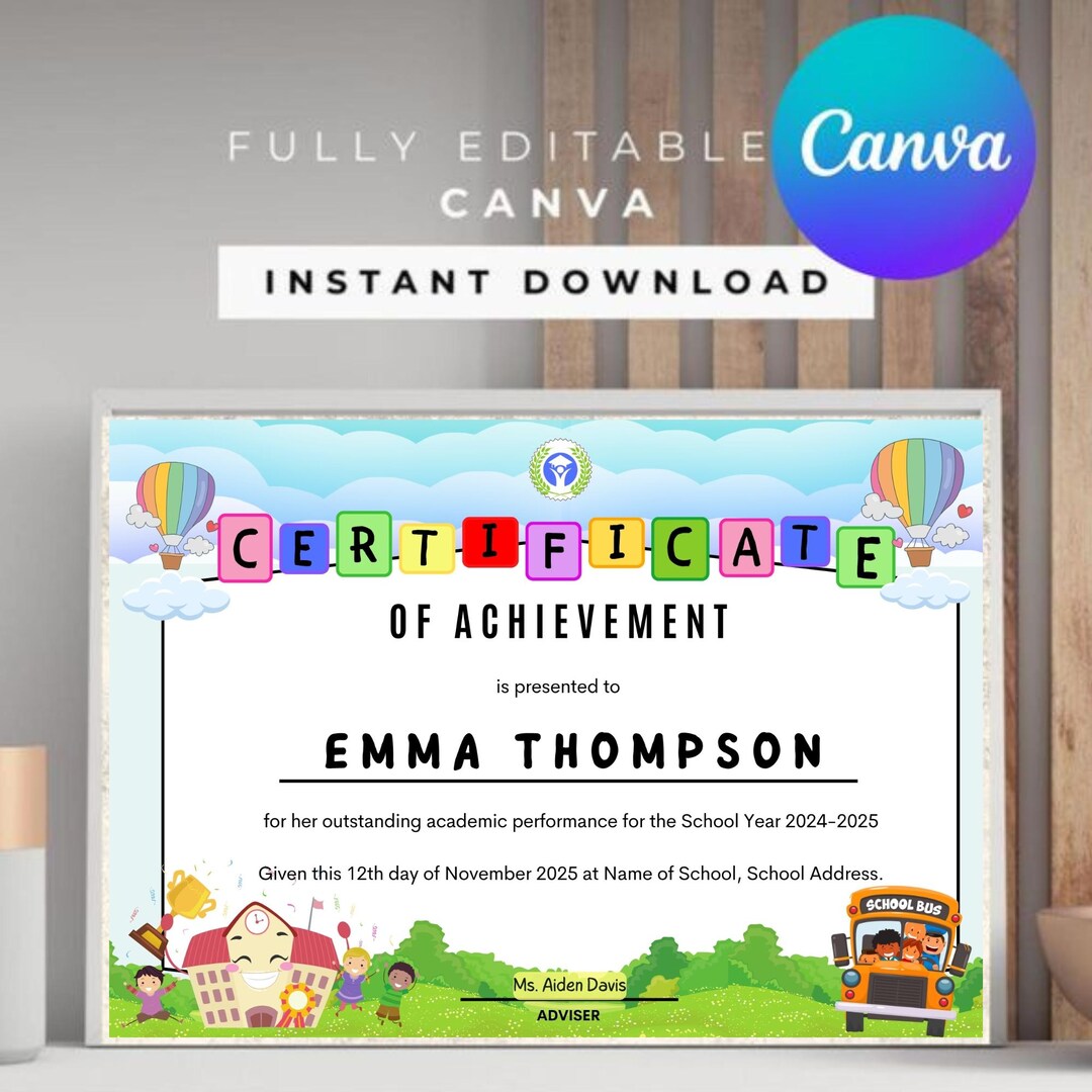 Printable Kids Certificate of Achievement: Cartoon School Award ...