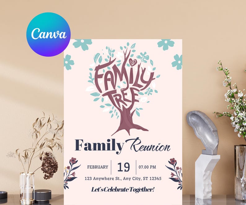 Family Reunion Invitation: Tree Design, Editable Canva Template - Etsy