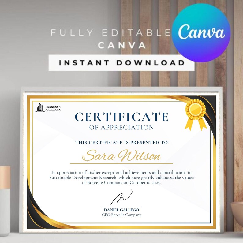 Editable Gold Award Certificate Template, Elegant Business Diploma ...