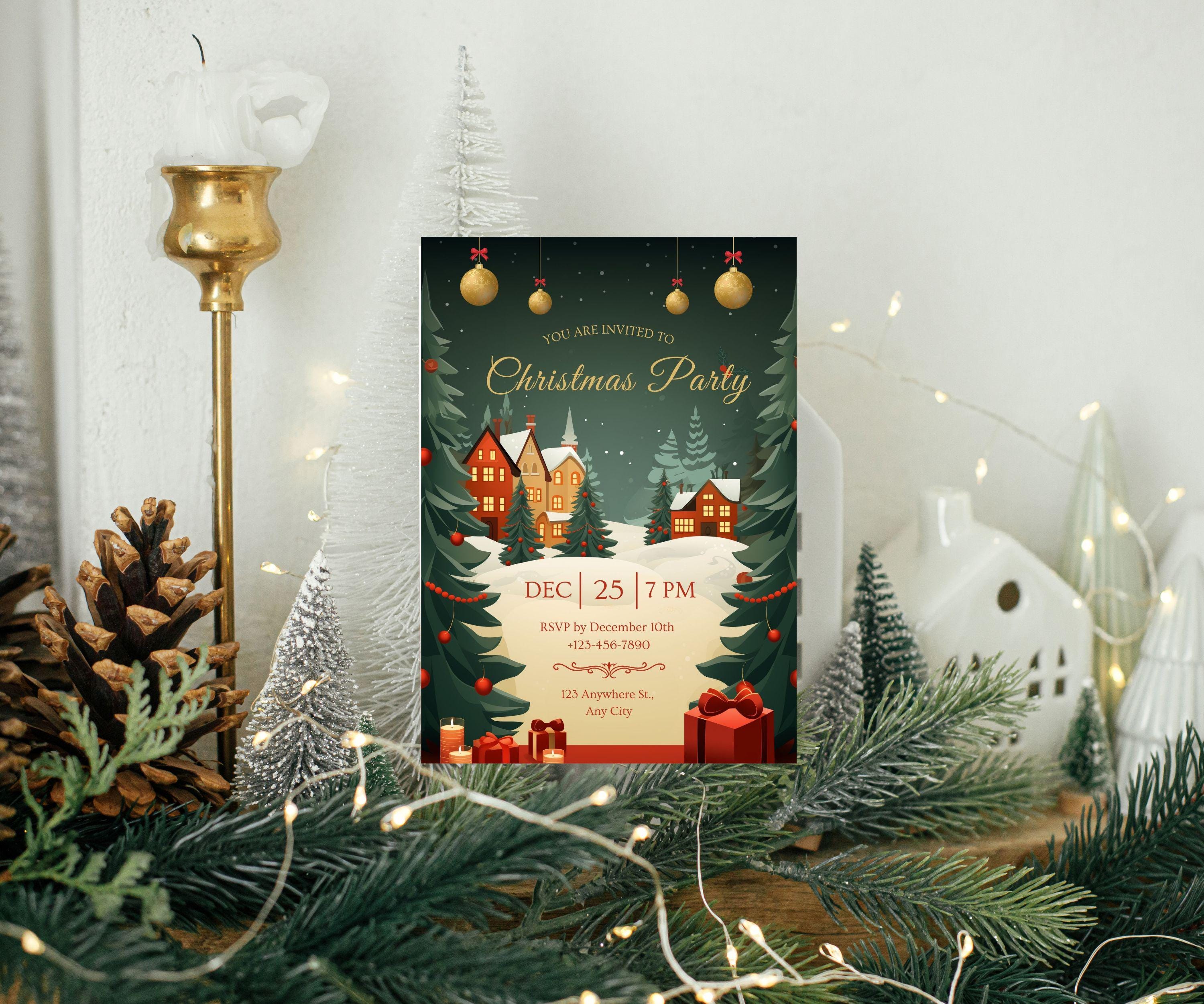 Festive Christmas Party Invitation: Winter Village Design (digital ...