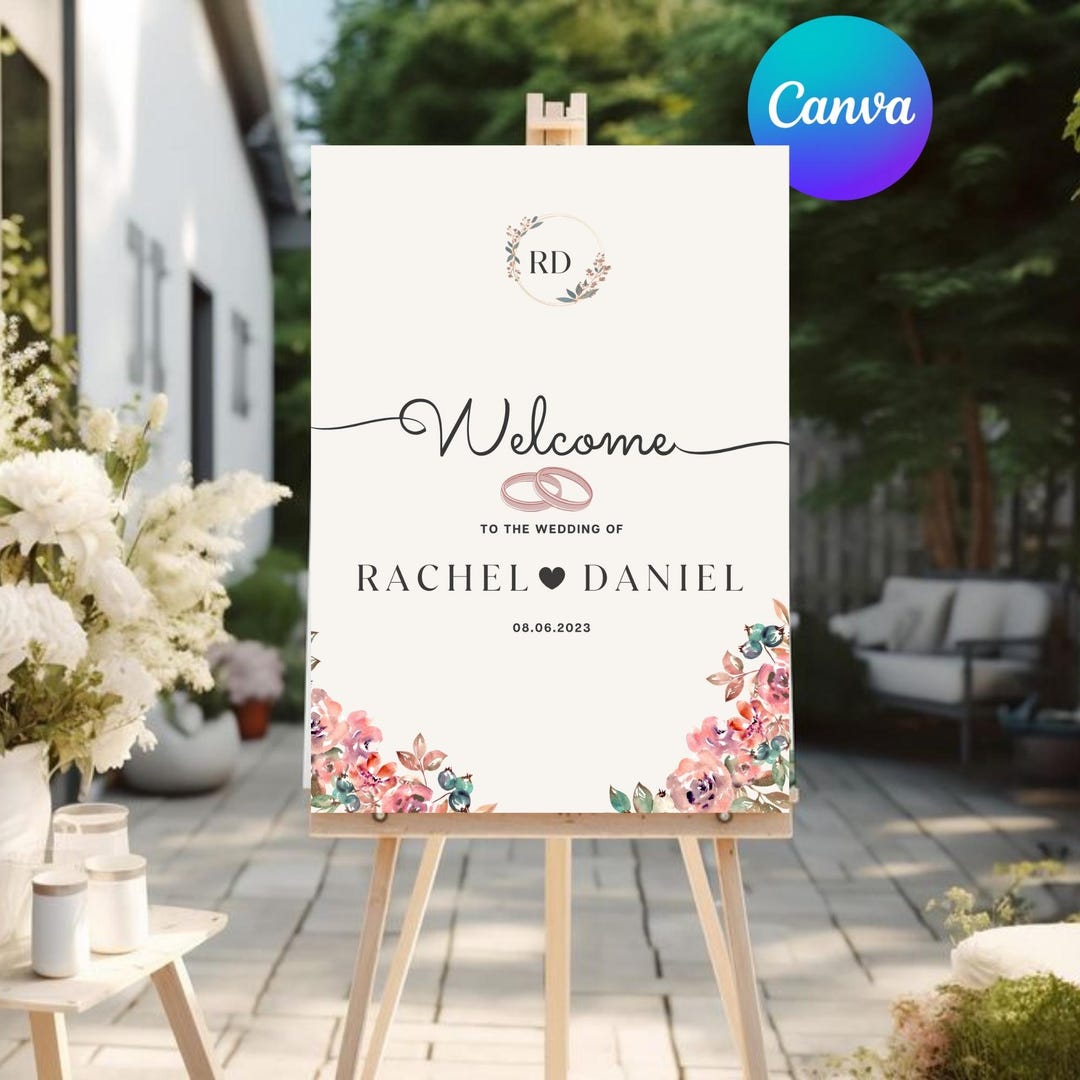 Elegant Wedding Welcome Sign – Floral Watercolor Poster –personalized ...