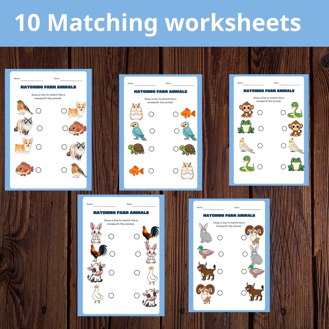 Farm Animals Matching Game, Preschool Learning Worksheets (PDF Download ...