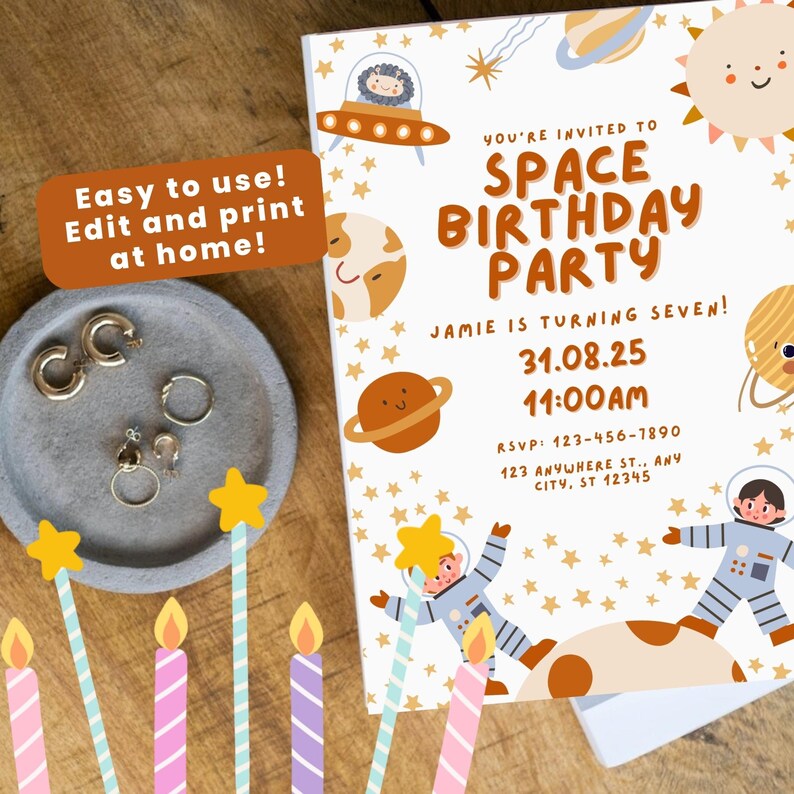 Space Birthday Invitation for Kids | Galaxy Astronaut Theme (editable ...