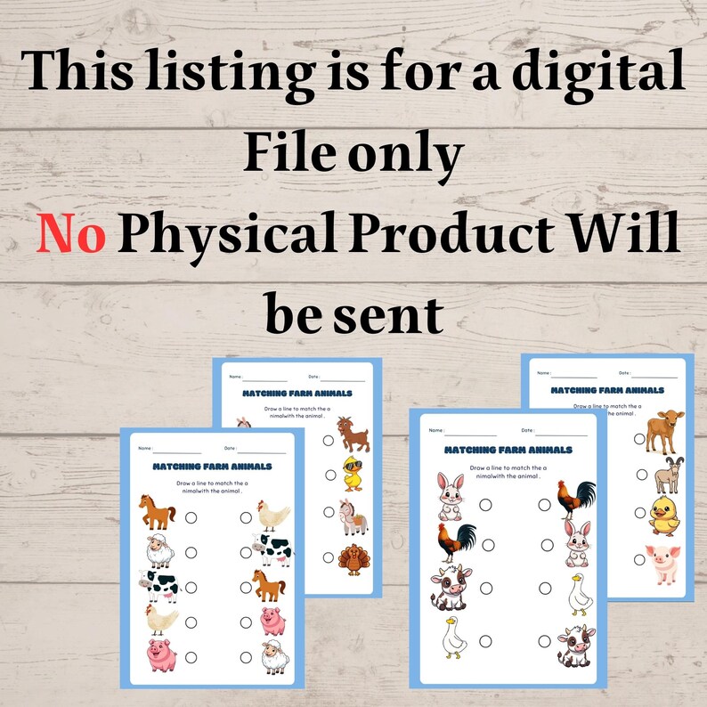 Farm Animals Matching Game, Preschool Learning Worksheets (PDF Download ...