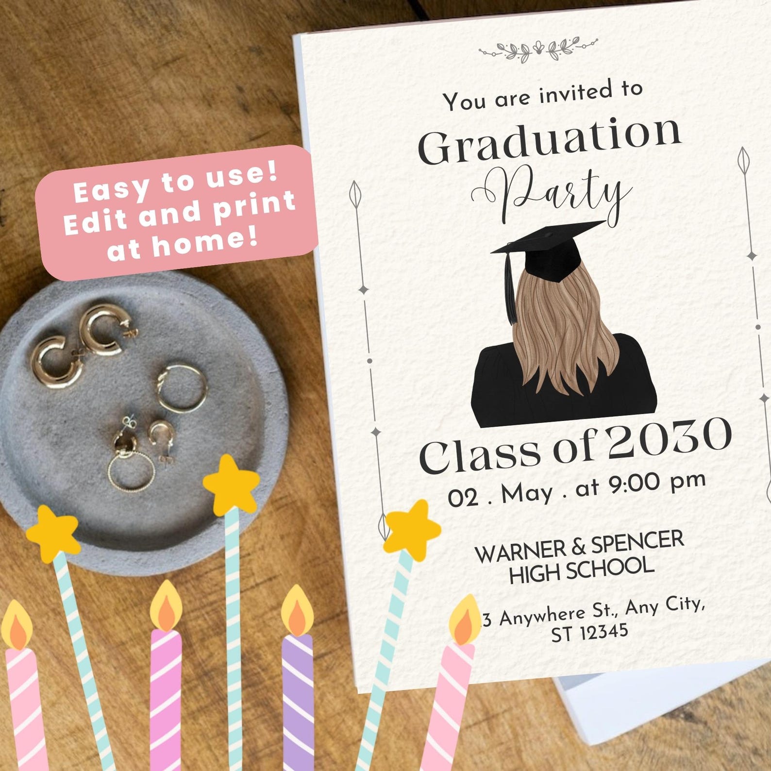 Elegant Graduation Party Invitation: Class of 2030, Editable Canva ...