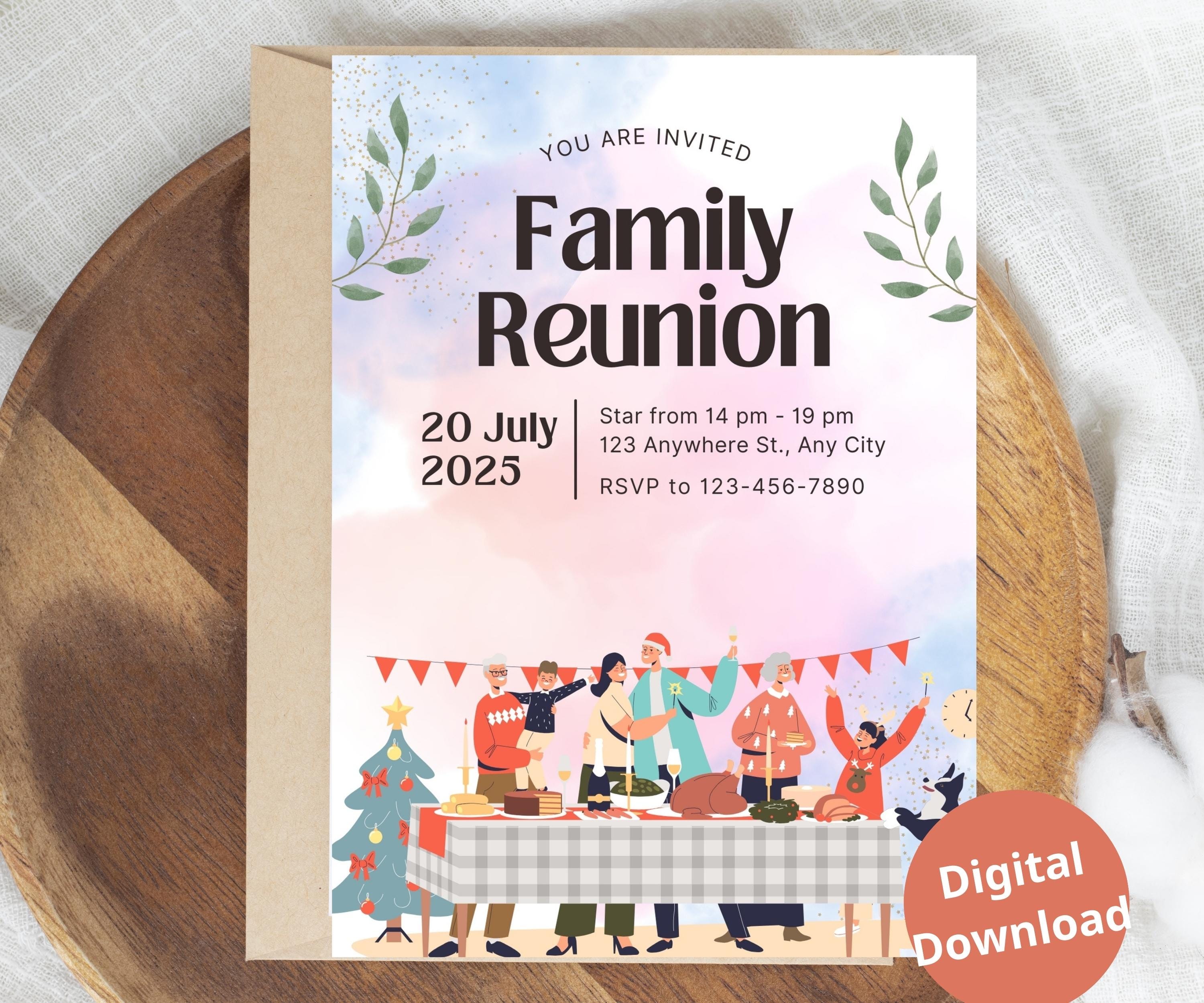 Beige and Green Family Reunion Invitation Festive Illustrated Design ...