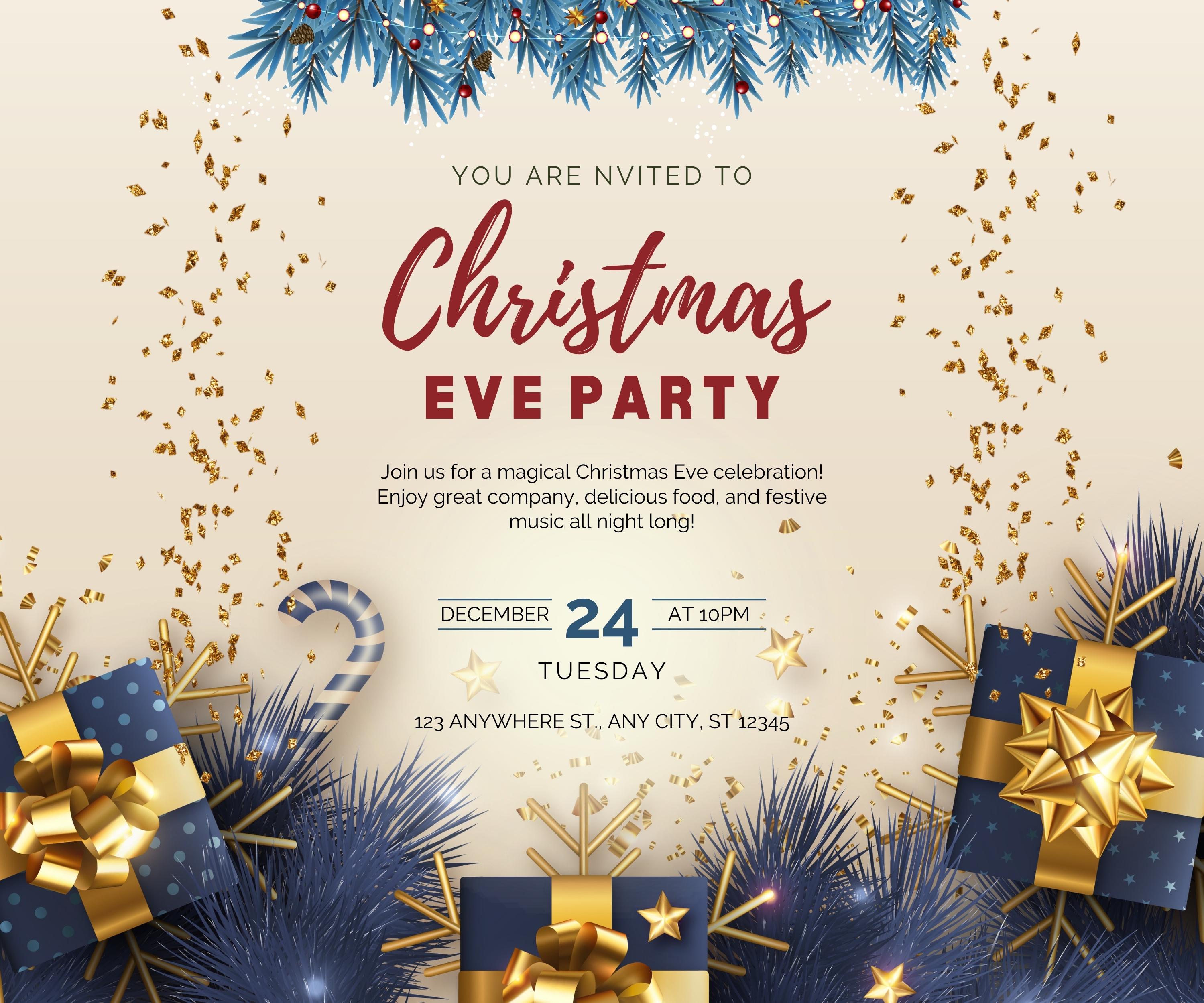Modern Christmas Eve Party Invitation Holiday Design Christmas Party ...
