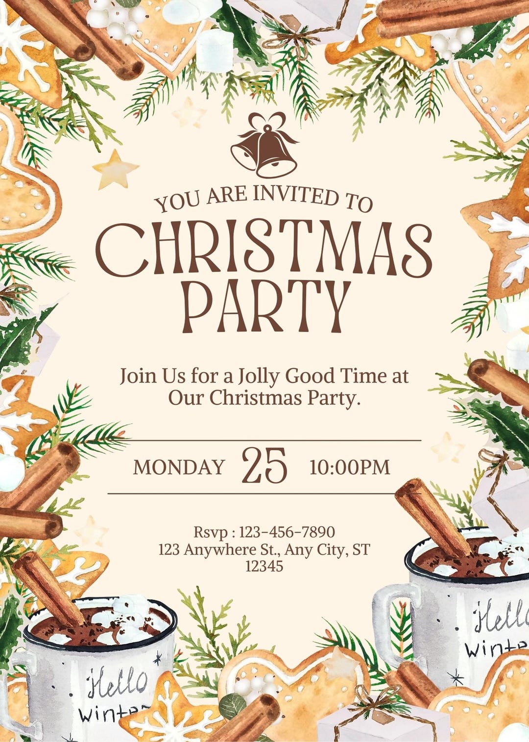 Vintage Watercolor Christmas Party Invitation Rustic Holiday Invite ...