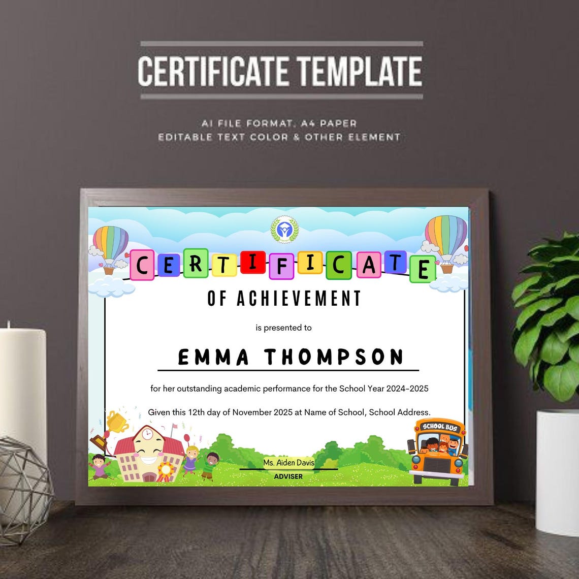 Printable Kids Certificate of Achievement: Cartoon School Award ...