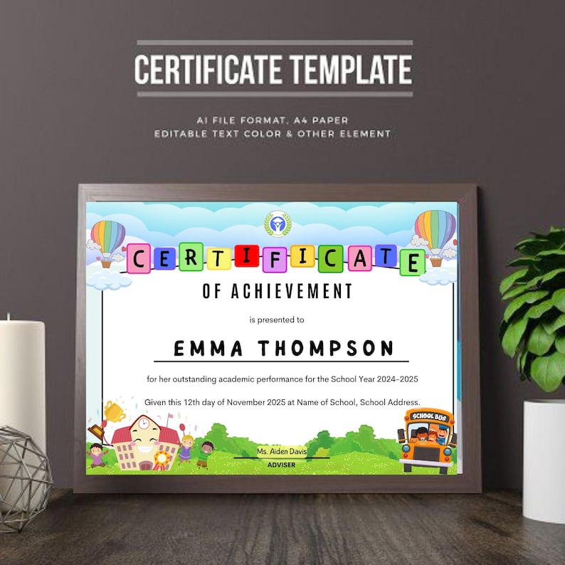 Printable Kids Certificate of Achievement: Cartoon School Award ...