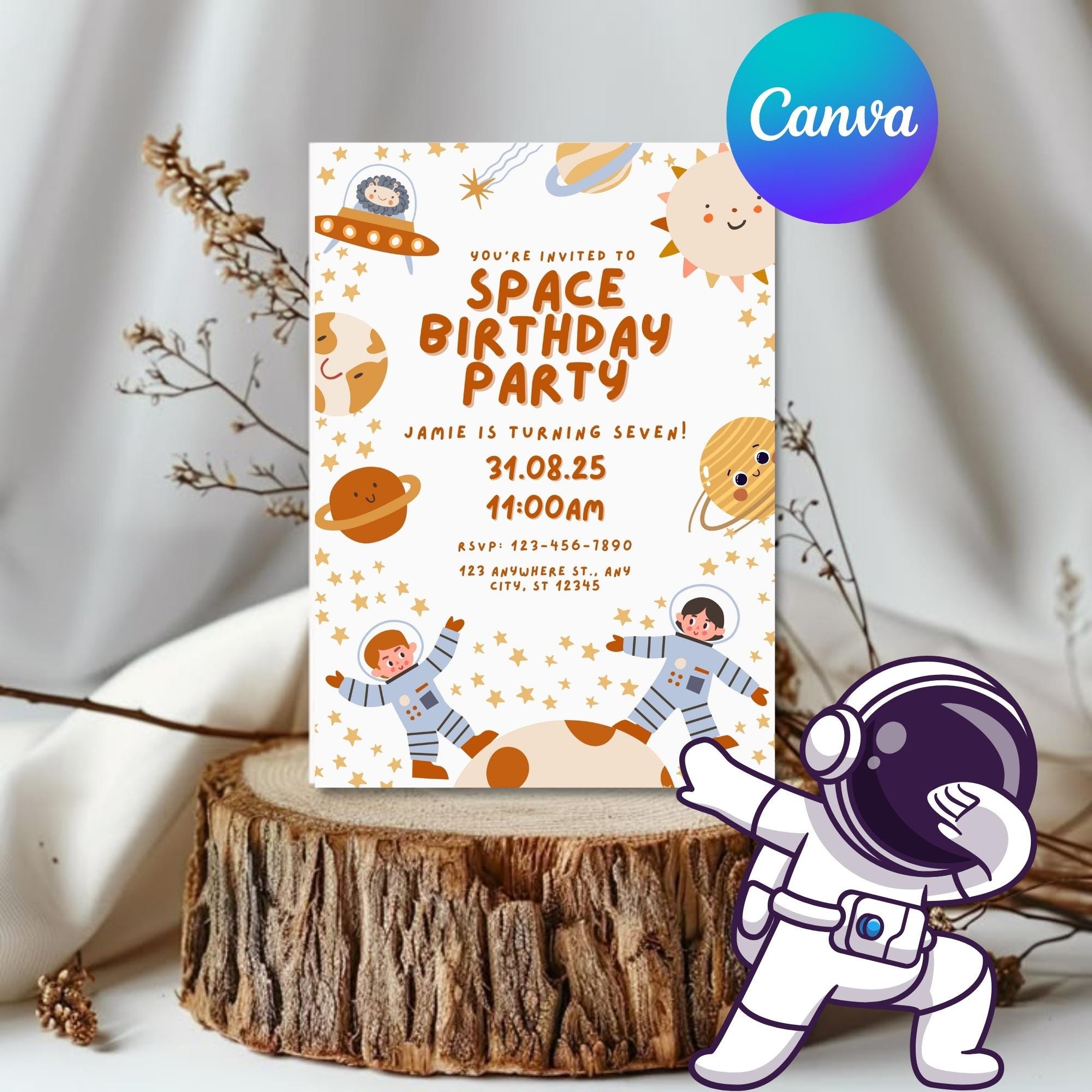 Space Birthday Invitation for Kids | Galaxy Astronaut Theme (editable ...