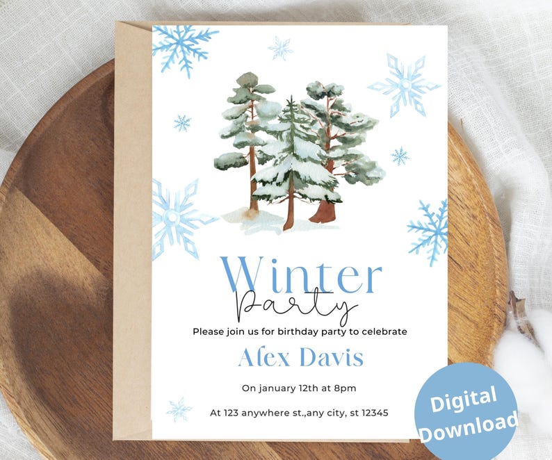 Winter Wonderland Birthday Party Invitation - Elegant Snowy Forest ...