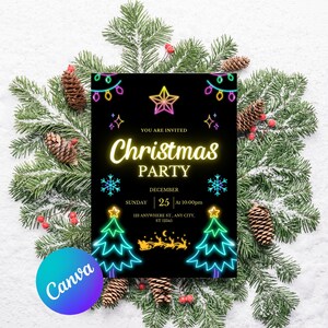 Neon Glow Christmas Party Invitation | Festive Holiday Event Flyer ...