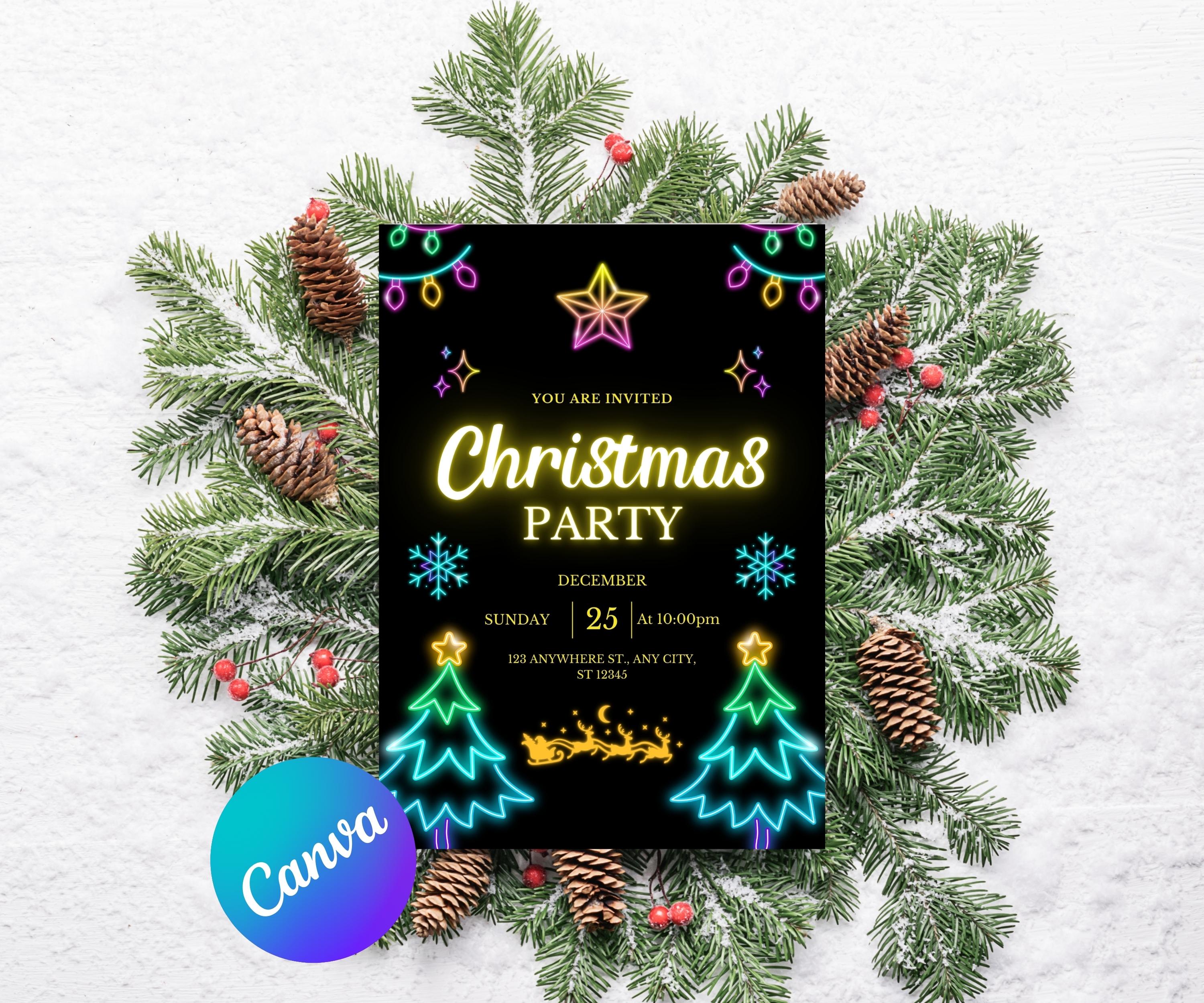 Neon Glow Christmas Party Invitation | Festive Holiday Event Flyer ...