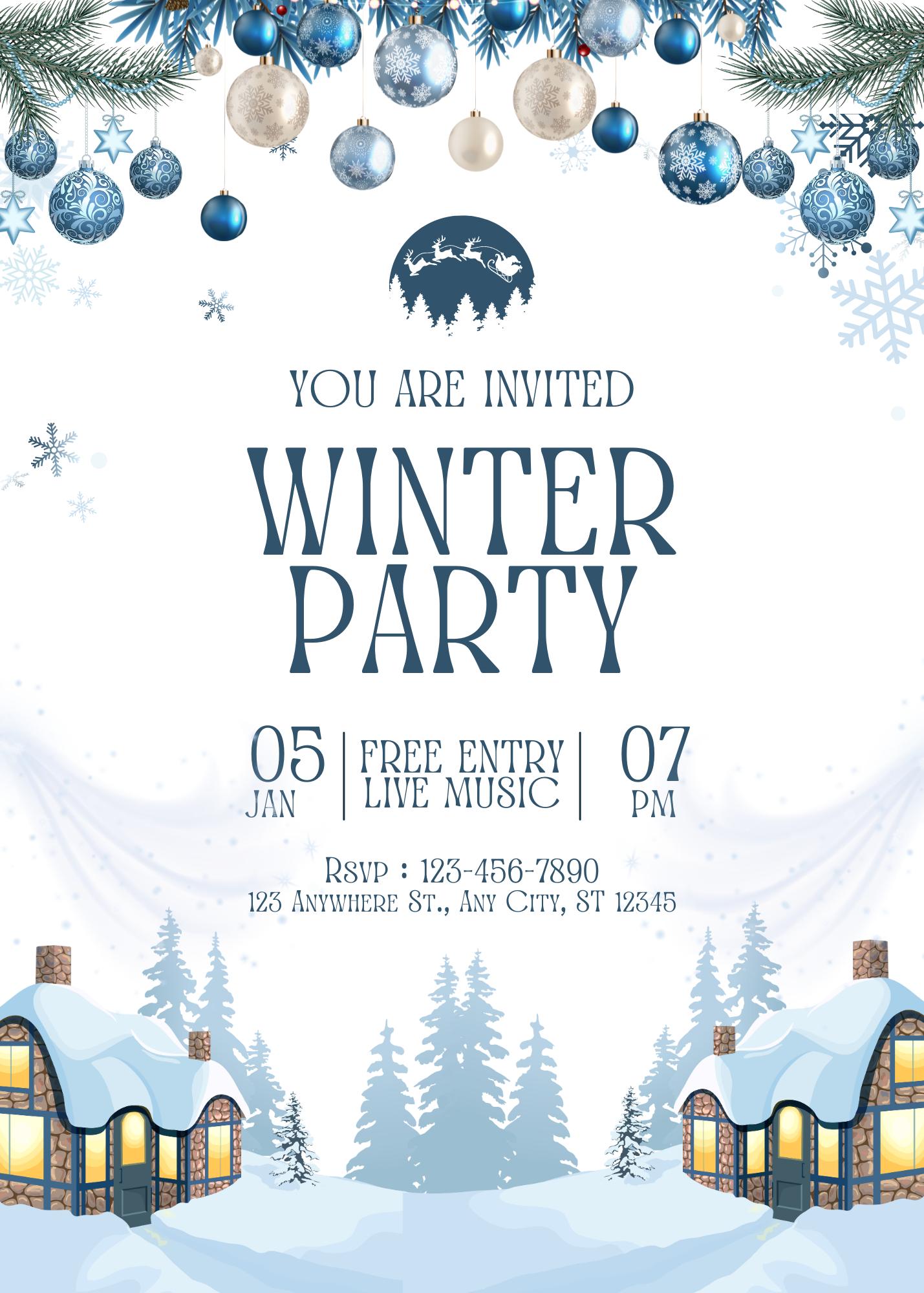 Winter Wonderland Party Invitation: Elegant Blue Holiday Design ...