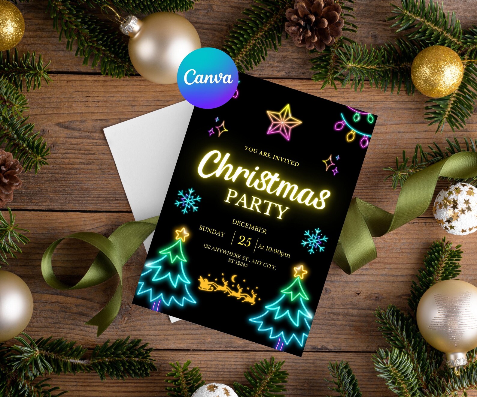 Neon Glow Christmas Party Invitation | Festive Holiday Event Flyer ...