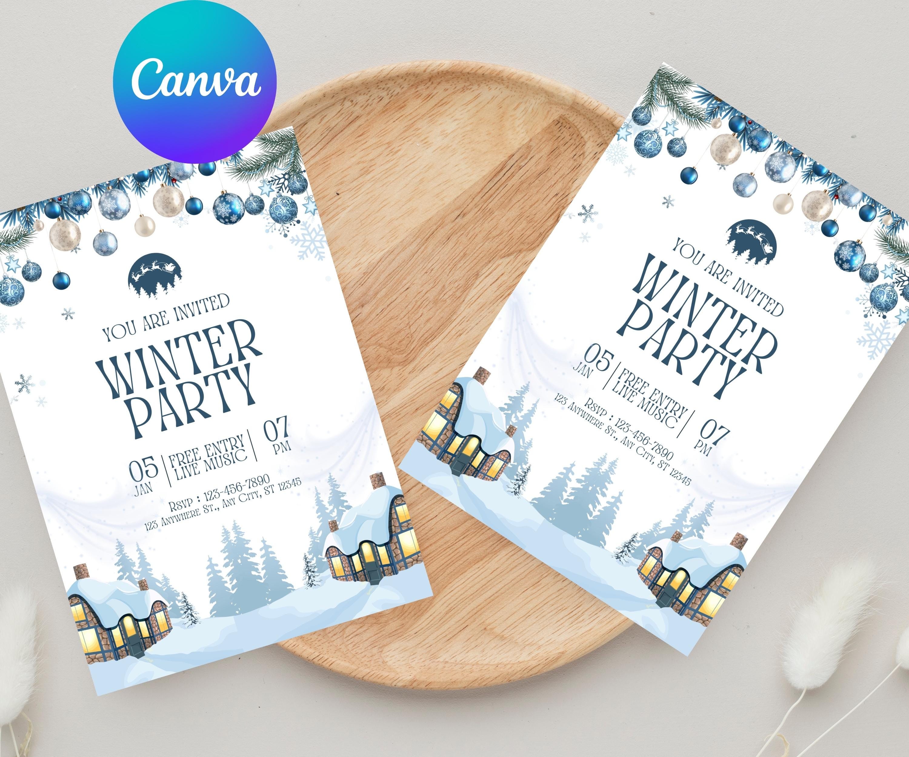 Winter Wonderland Party Invitation: Elegant Blue Holiday Design ...