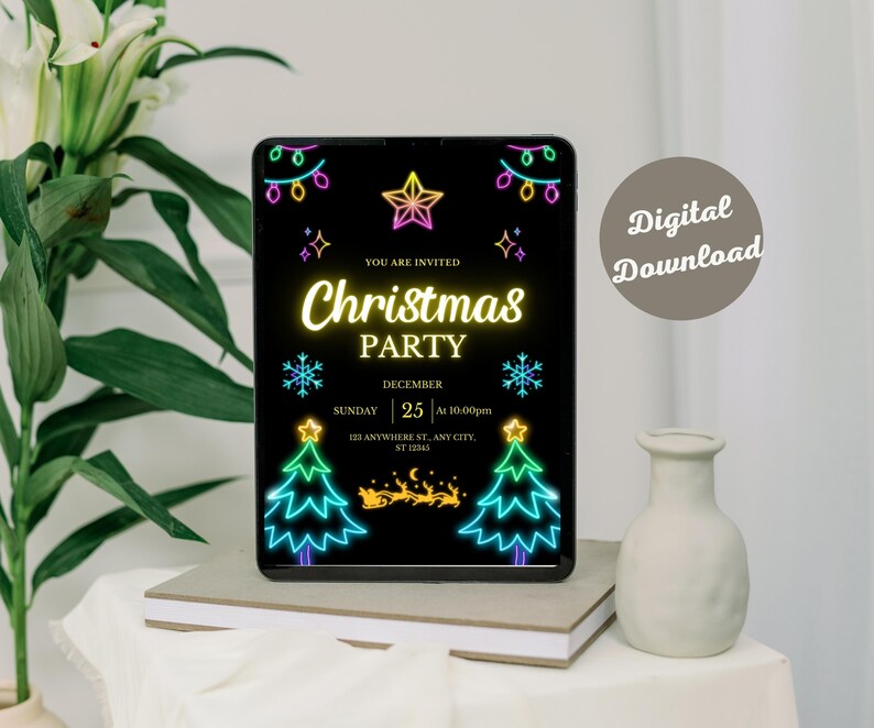 Neon Glow Christmas Party Invitation Festive Holiday Event Flyer ...
