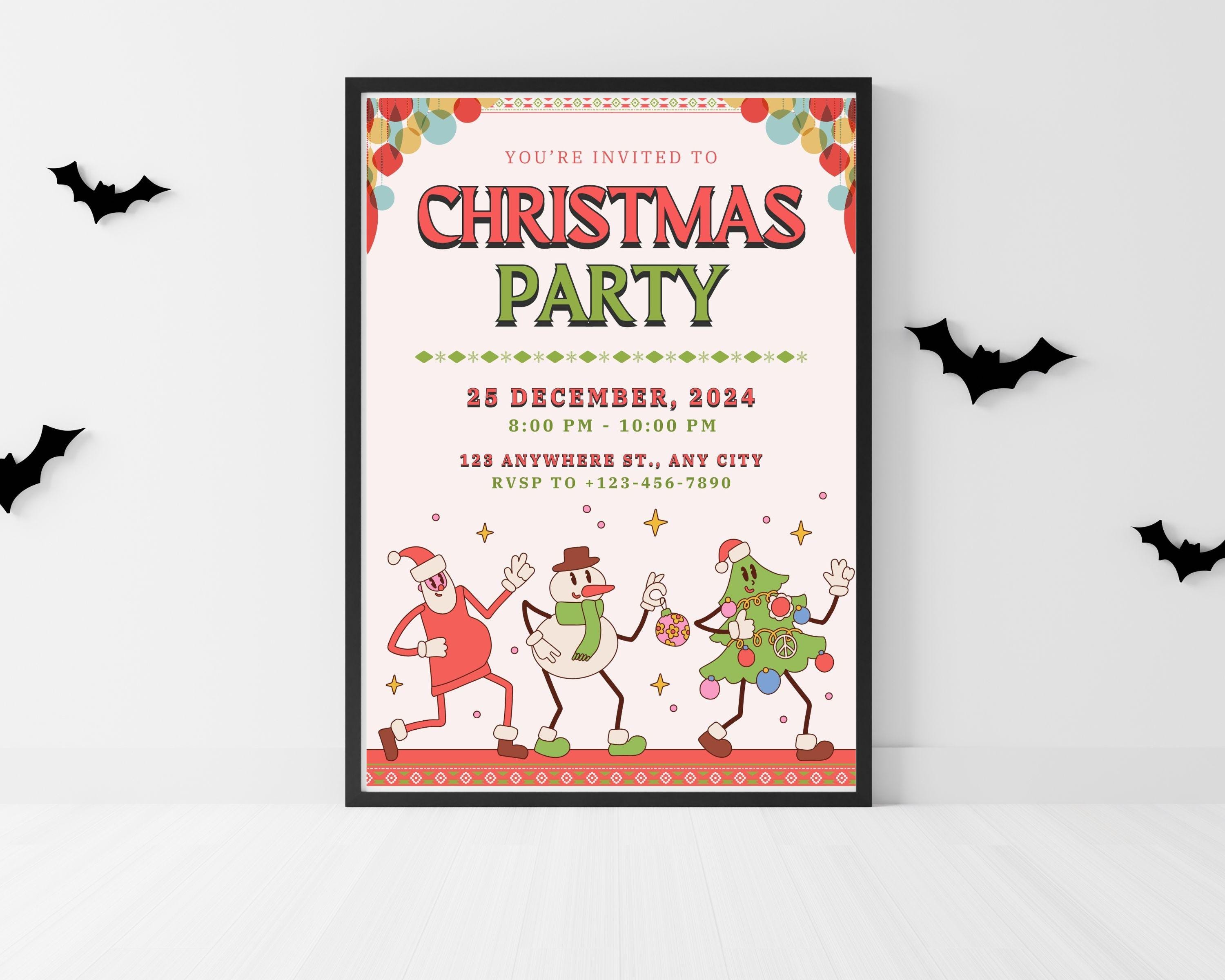 Retro Christmas Party Invitation: Editable Festive Holiday Invite ...