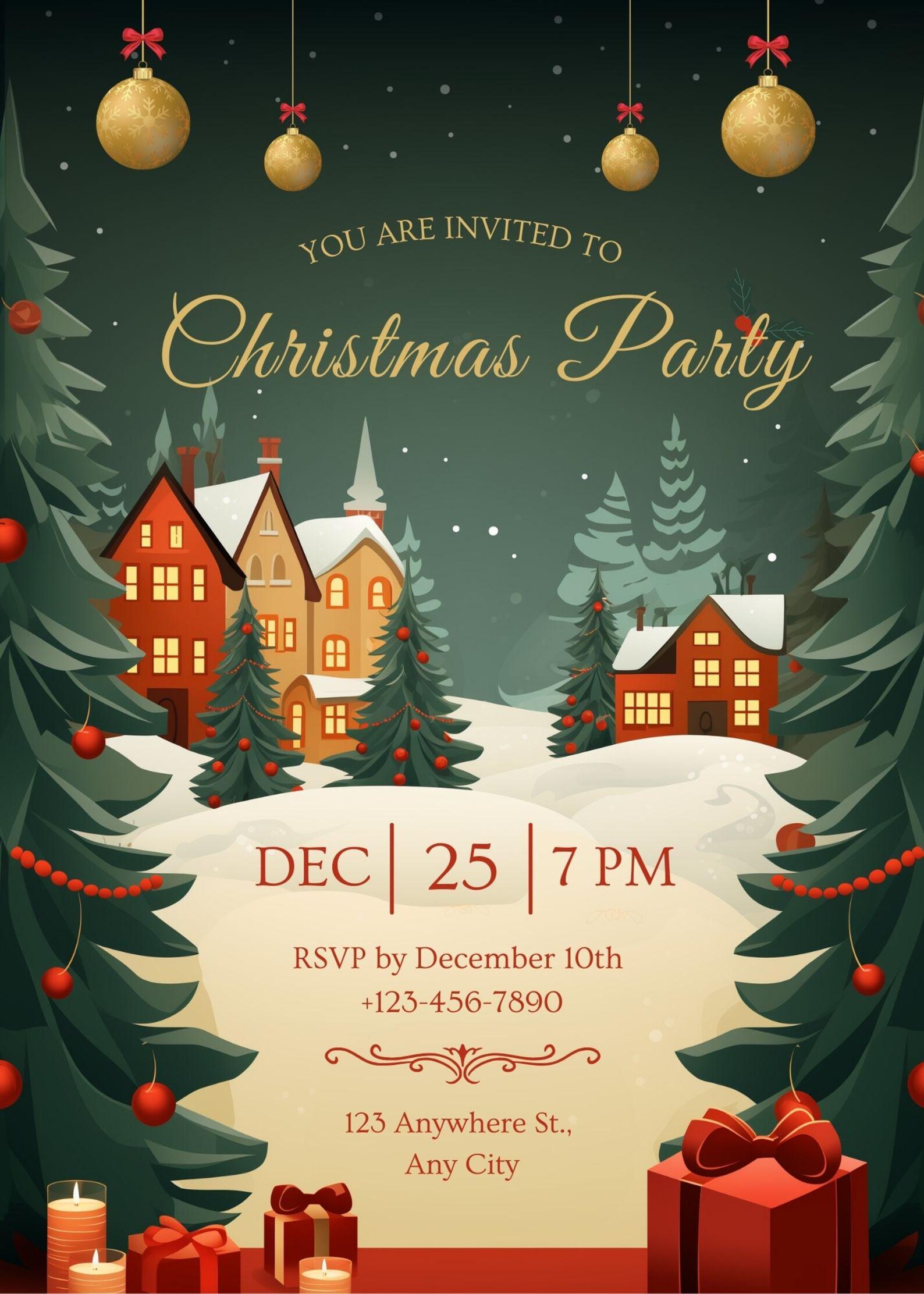 Festive Christmas Party Invitation: Winter Village Design (digital ...
