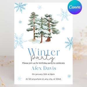 Winter Wonderland Birthday Party Invitation - Elegant Snowy Forest ...