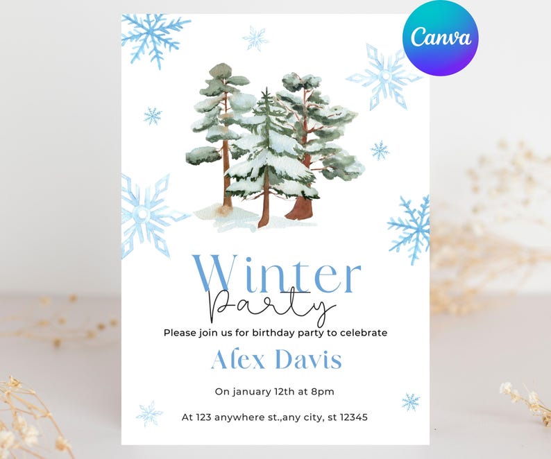 Winter Wonderland Birthday Party Invitation - Elegant Snowy Forest ...