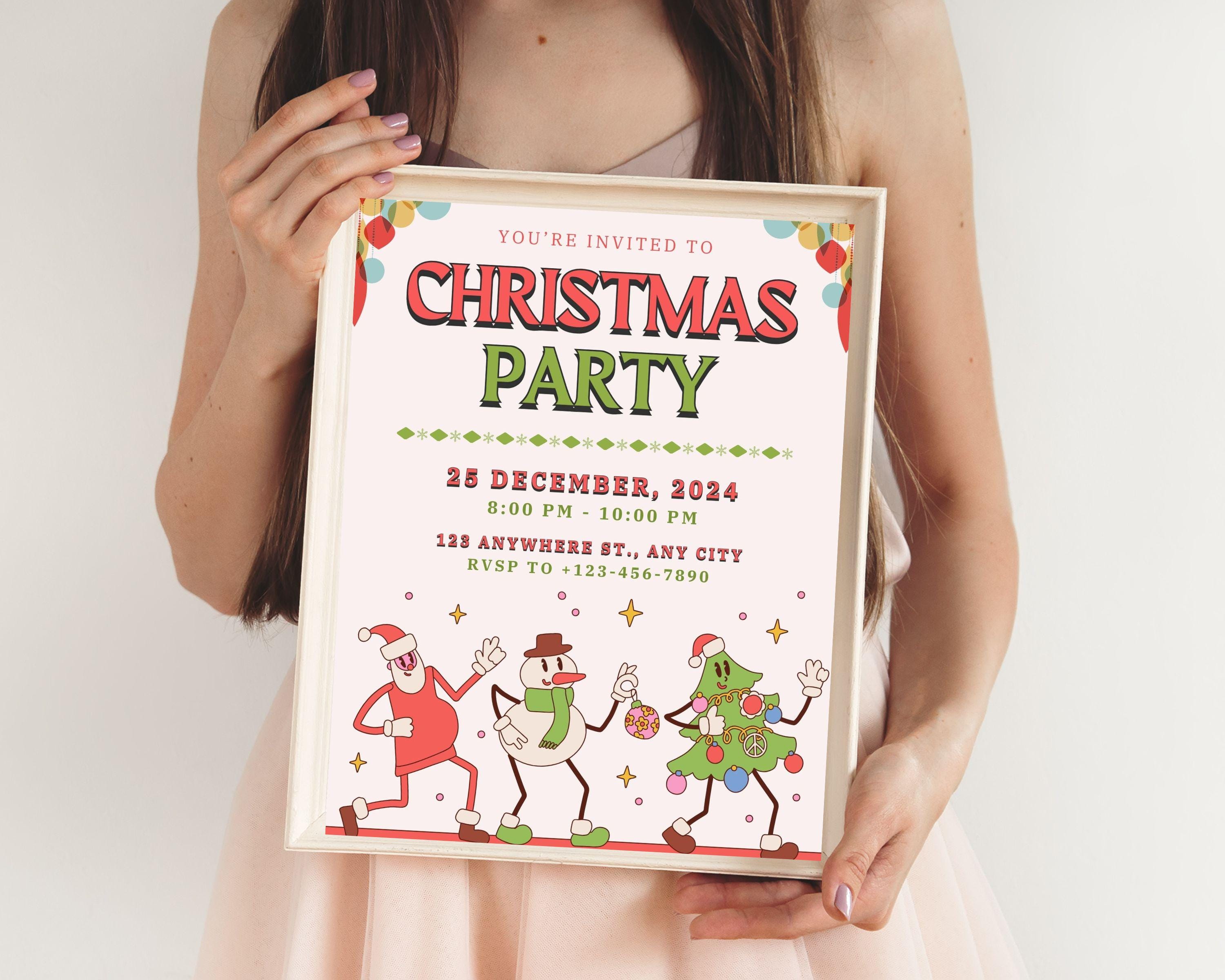 Retro Christmas Party Invitation: Editable Festive Holiday Invite ...