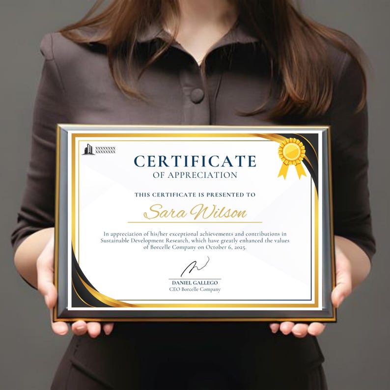 Editable Gold Award Certificate Template, Elegant Business Diploma ...